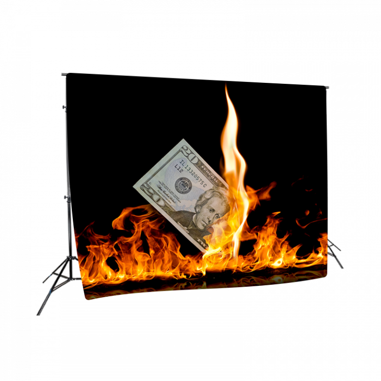 Burning Through Money 10′ x 8′ Backdrop | SermonView Evangelism Marketing